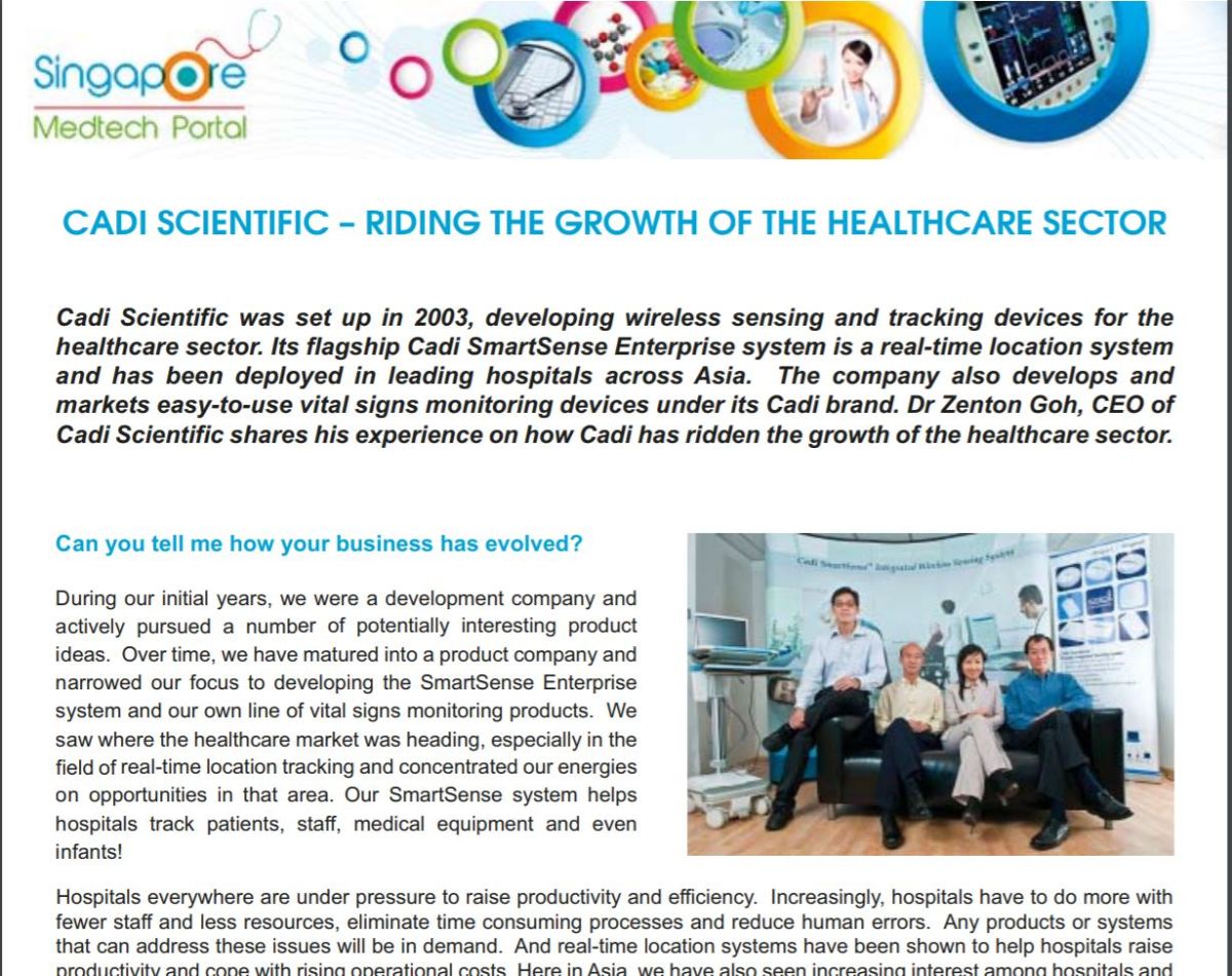 Cadi Scientific – Riding the Growth of the Healthcare Sector. Singapore ...